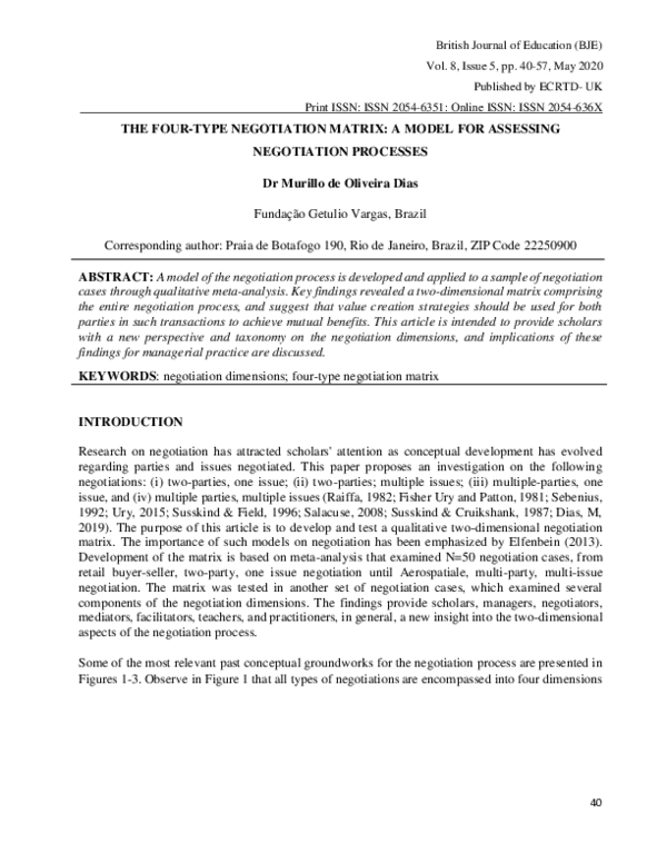 (PDF) The Four-Type Negotiation Matrix: A Model for Assessing ...
