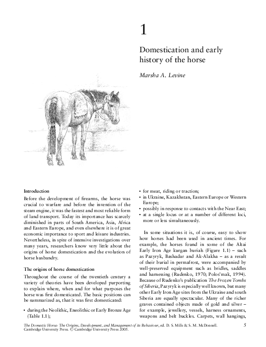 (PDF) Domestication and early history of the horse