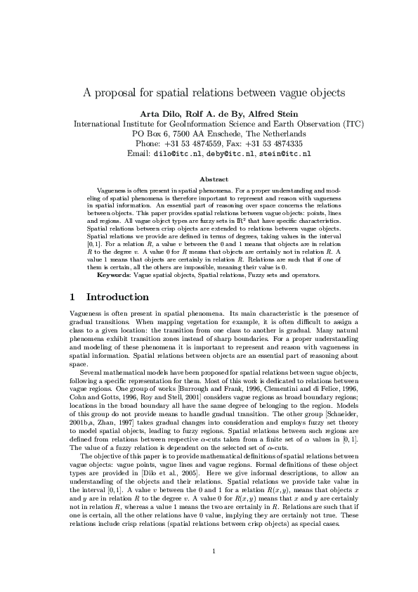 (PDF) A proposal for spatial relations between vague objects