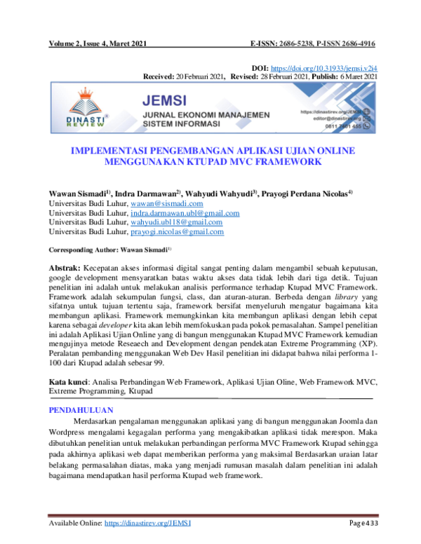 (PDF) Implementasi Pengembangan Aplikasi Ujian Online Menggunakan Ktupad MVC Framework