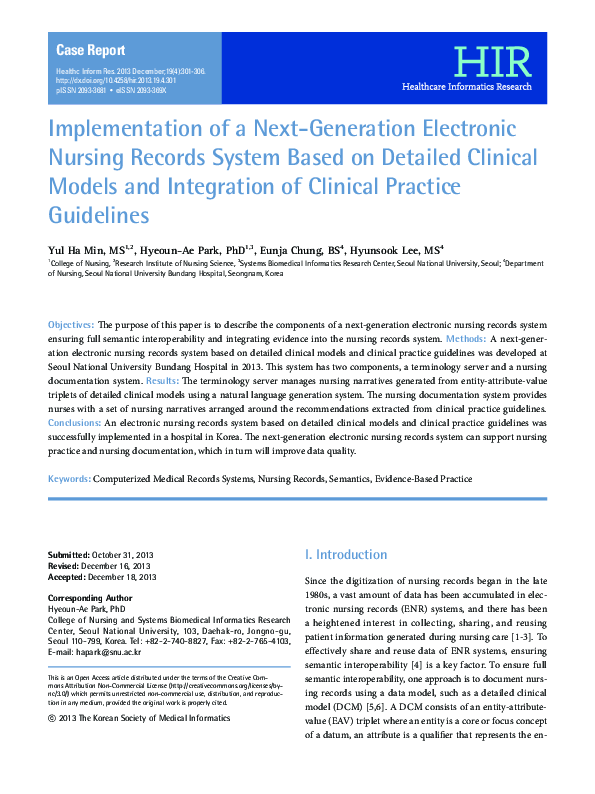 (PDF) Implementation of a Next-Generation Electronic Nursing Records ...