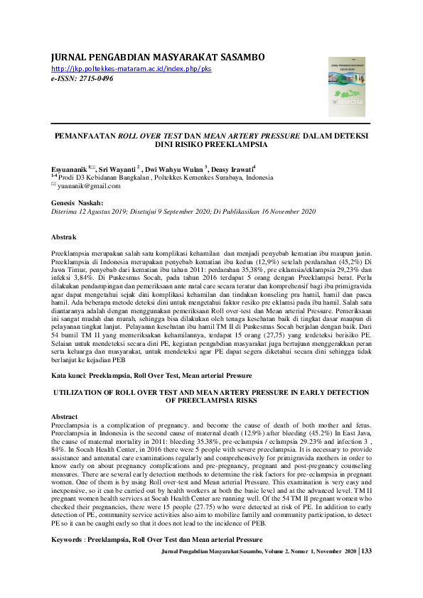 (PDF) Pemanfaatan Roll Over Test Dan Mean Artery Pressure Dalam Deteksi ...