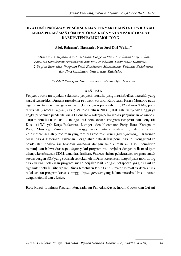 (PDF) Evaluasi Program Pengendalian Penyakit Kusta Di Wilayah Kerja Puskesmas Lompentodea ...