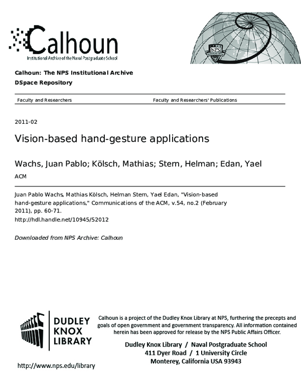 (PDF) Vision-based Hand Gesture Recognition for Interaction