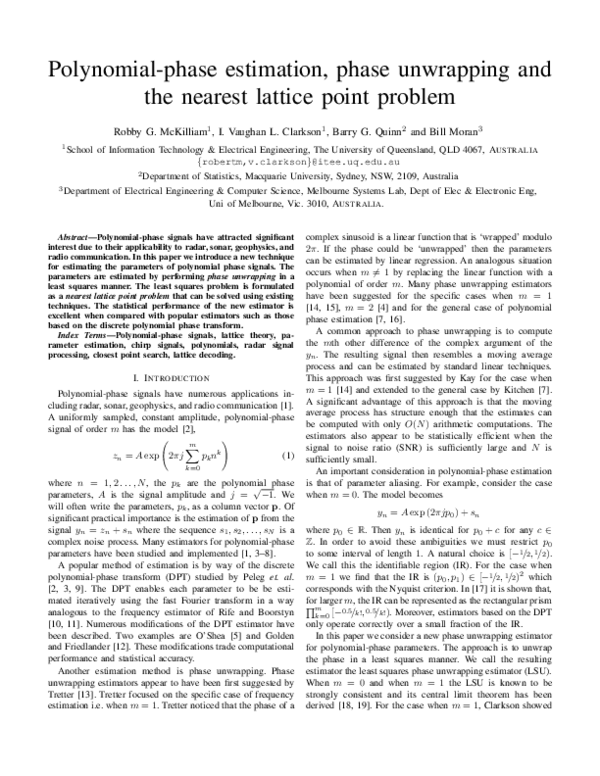 Pdf Polynomial Phase Estimation Phase Unwrapping And The Nearest Lattice Point Problem