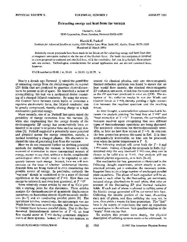 (PDF) Extracting energy and heat from the vacuum | harold puthoff ...