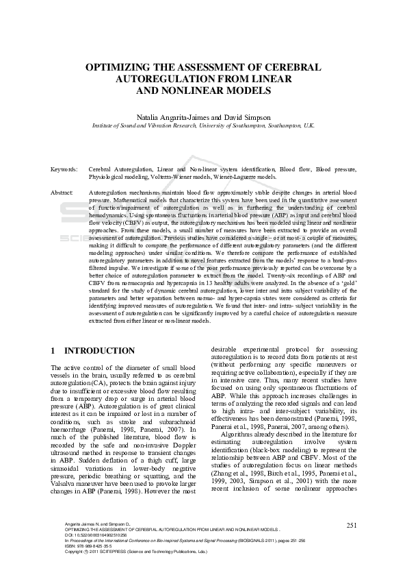 (PDF) Optimizing the Assessment of Cerebral Autoregulation from Linear and Nonlinear Models