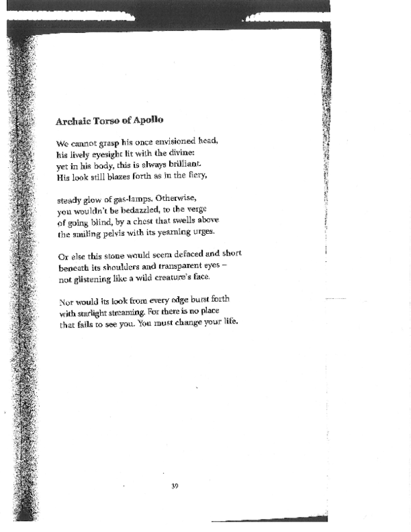 (PDF) "Archaic Torso of Apollo" by Rainer Maria Rilke