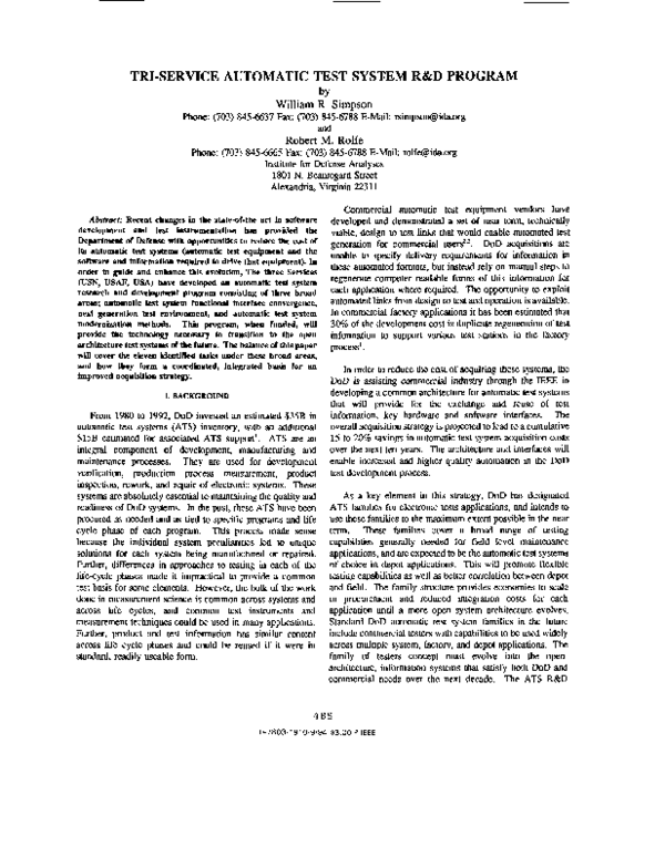 (PDF) Tri-service automatic test system R&D program