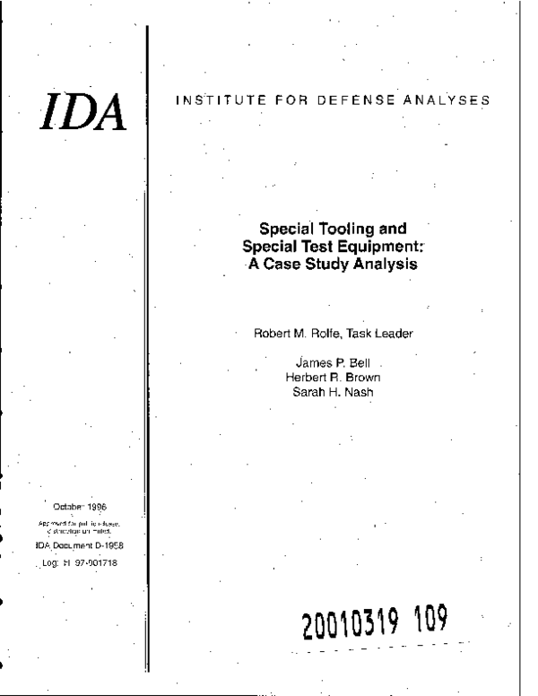(PDF) Special Tooling and Special Test Equipment: A Case Study Analysis