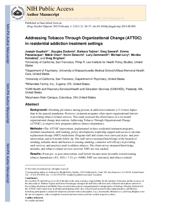 (PDF) Addressing Tobacco Through Organizational Change (ATTOC) in ...