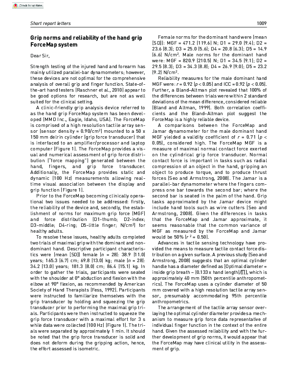 (PDF) Grip norms and reliability of the hand grip ForceMap system