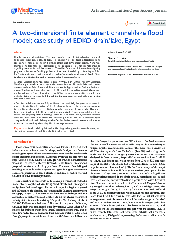 (PDF) A Two-Dimensional Finite Element Channel/Lake Flood Model; Case Study of Edko Drain/Lake ...