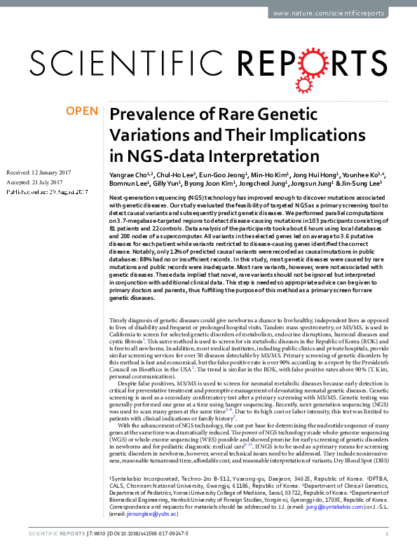 (PDF) Prevalence of Rare Genetic Variations and Their Implications in ...