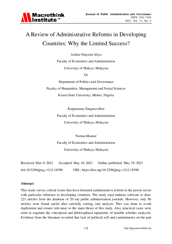 (PDF) A Review of Administrative Reforms in Developing Countries: Why ...