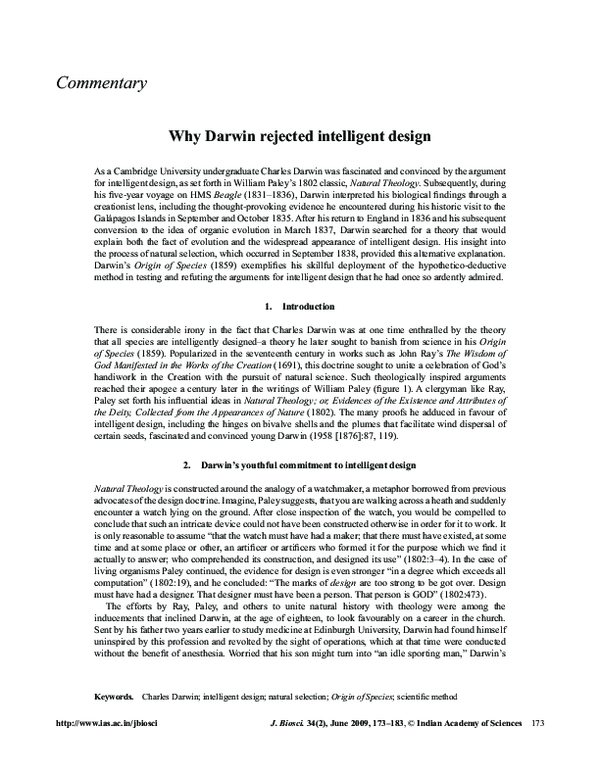 (PDF) Why Darwin rejected intelligent design