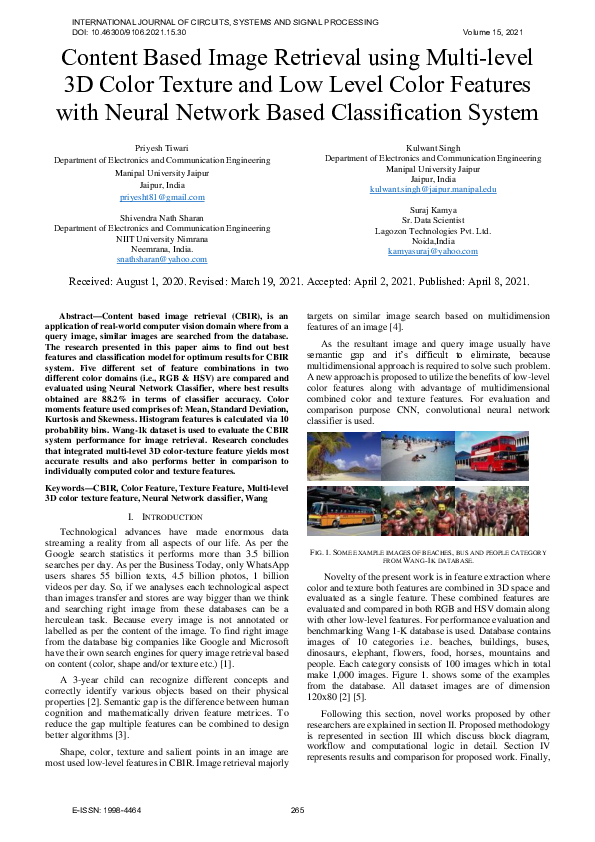 (PDF) Content Based Image Retrieval using Multi-level 3D Color Texture and Low Level Color ...