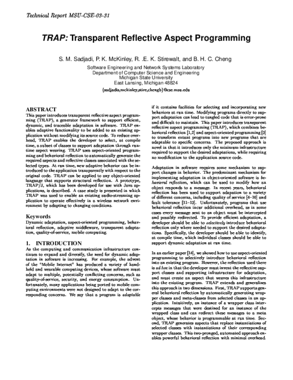(PDF) TRAP : Transparent Reflective Aspect Programming