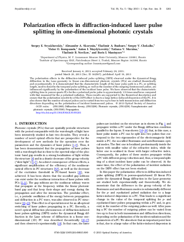 (PDF) Polarization effects in diffraction-induced laser pulse splitting ...