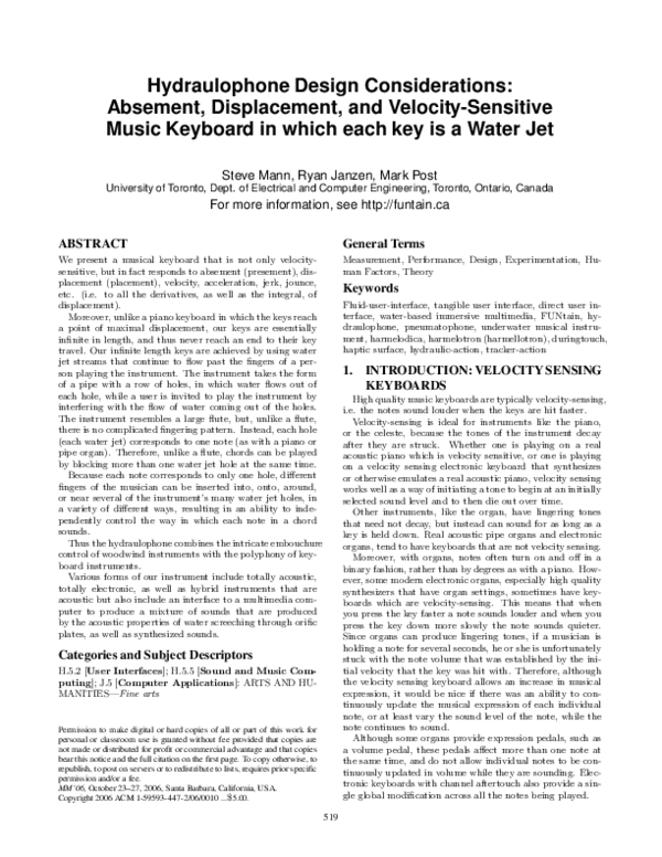 (PDF) Hydraulophone design considerations