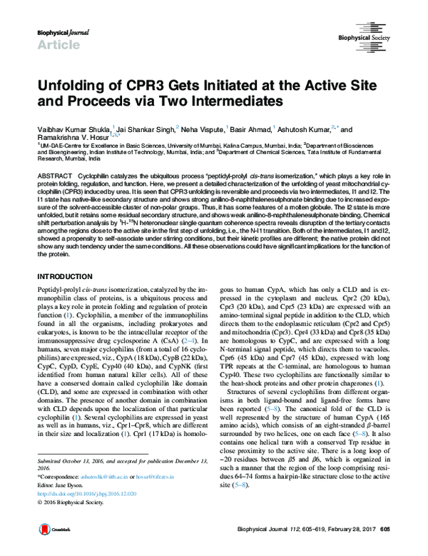 (PDF) Unfolding of CPR3 Gets Initiated at the Active Site and Proceeds ...