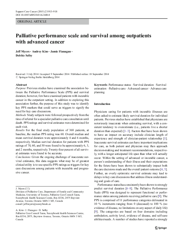 (PDF) Palliative performance scale and survival among outpatients with ...
