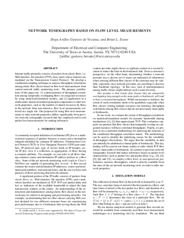 (PDF) Network tomography based on flow level measurements