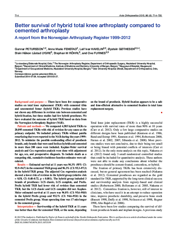 (PDF) Better survival of hybrid total knee arthroplasty compared to ...