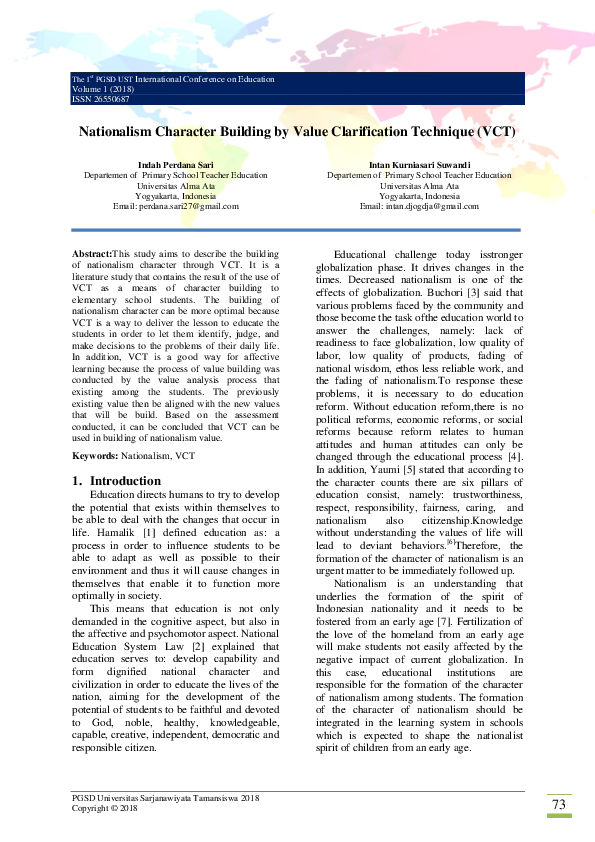 (PDF) Nationalism Character Building by Value Clarification Technique (VCT)