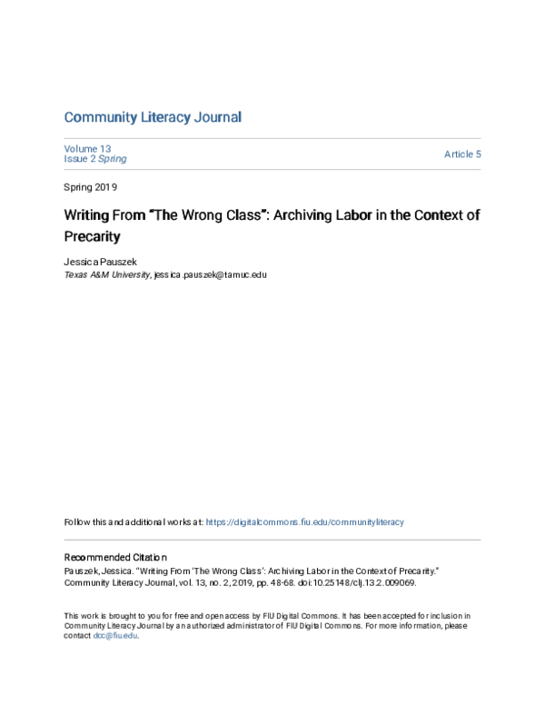 (PDF) Writing From "The Wrong Class": Archiving Labor in the Context of ...