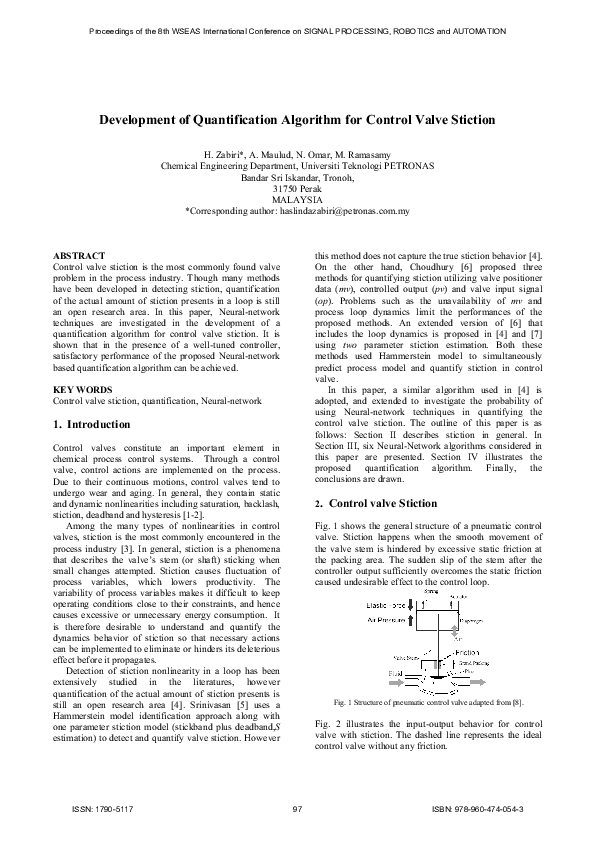 (PDF) Neural-Network Algorithm for Valve Stiction