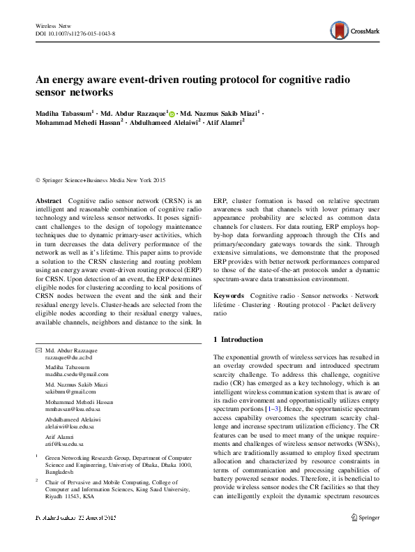 (PDF) An energy aware event-driven routing protocol for cognitive radio sensor networks