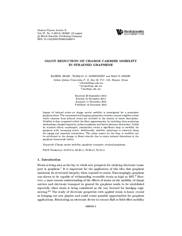 (PDF) Giant Reduction of Charge Carrier Mobility in Strained Graphene