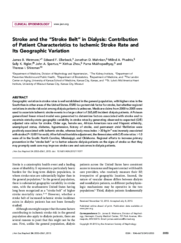 (PDF) Stroke and the "Stroke Belt" in Dialysis: Contribution of Patient ...