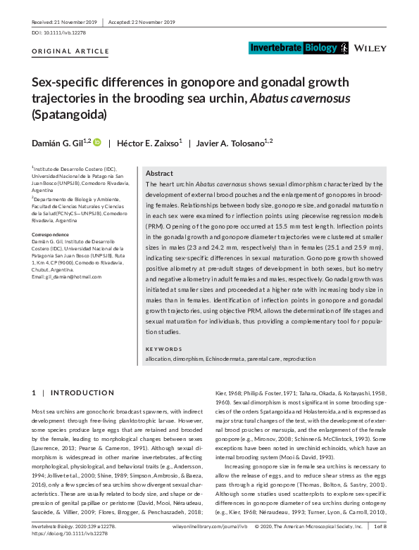 (PDF) Sex‐specific differences in gonopore and gonadal growth ...