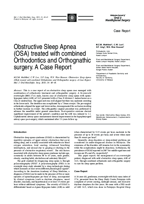 (PDF) Obstructive Sleep Apnea (OSA) treated with combined Orthodontics ...