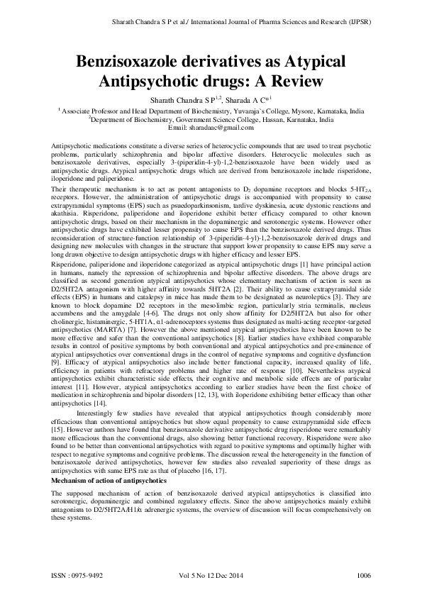 (PDF) Benzisoxazole derivatives as Atypical Antipsychotic drugs: A Review