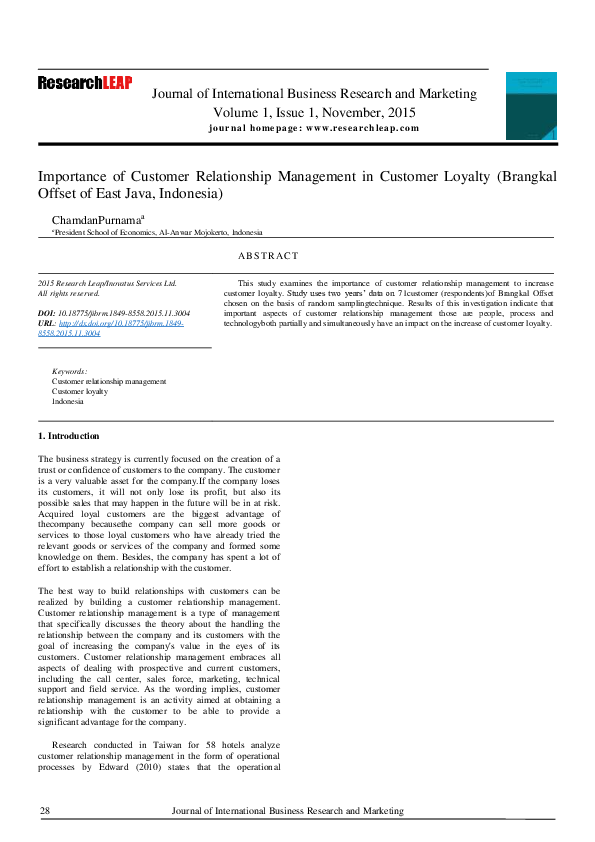 (PDF) Importance of Customer Relationship Management in Customer ...