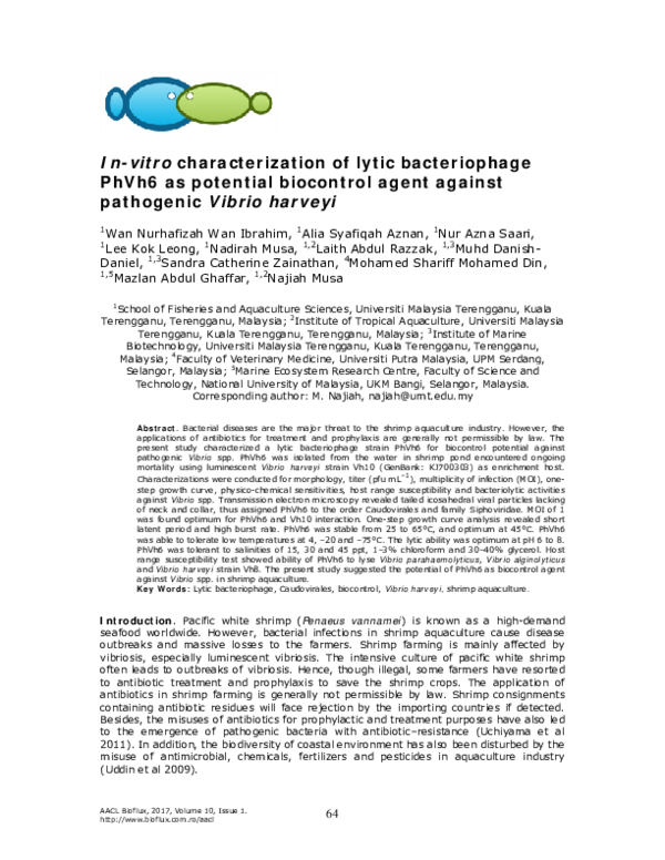 (PDF) In-vitro characterization of lytic bacteriophage PhVh6 as potential biocontrol agent ...