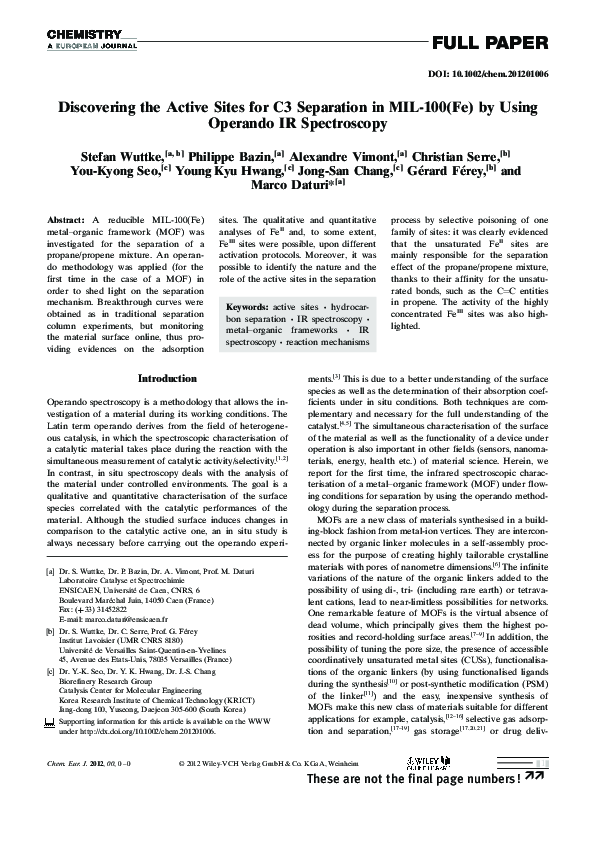 (PDF) Discovering the Active Sites for C3 Separation in MIL-100(Fe) by ...