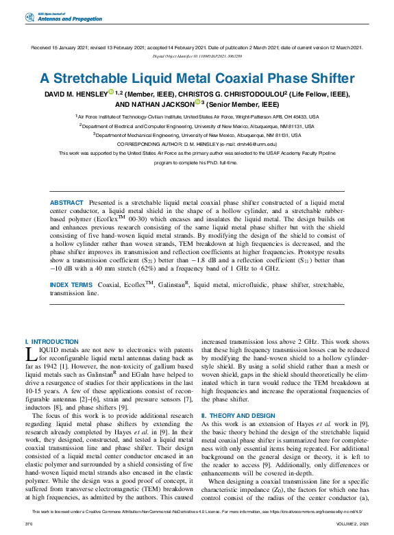 (PDF) A Stretchable Liquid Metal Coaxial Phase Shifter | Nathan Jackson ...