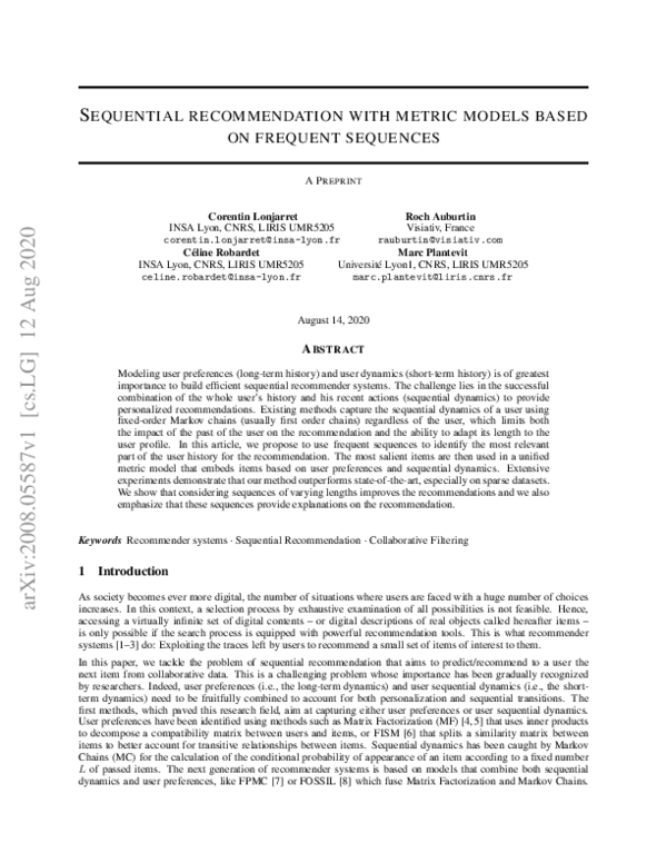 (PDF) Sequential recommendation with metric models based on frequent ... (PDF) Sequential recommendation with metric models based on frequent ...
