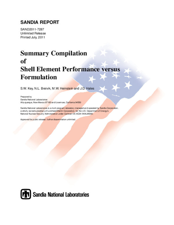 Pdf Summary Compilation Of Shell Element Performance Versus Formulation