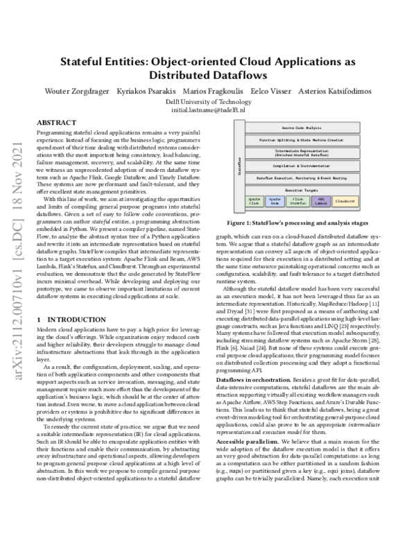 Pdf Stateful Entities Object Oriented Cloud Applications As Distributed Dataflows Ramon