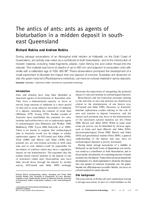 (PDF) The antics of ants: ants as agents of bioturbation in a midden ...