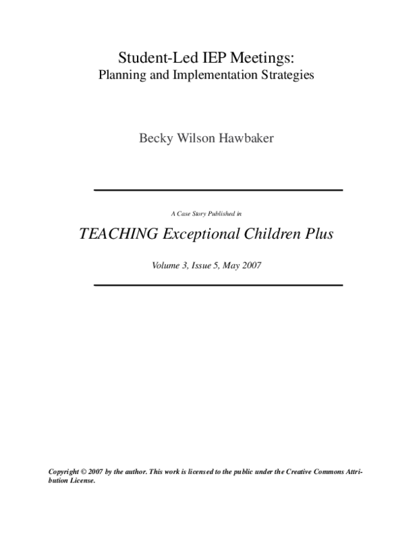 (PDF) Student-Led IEP Meetings: Planning and Implementation Strategies