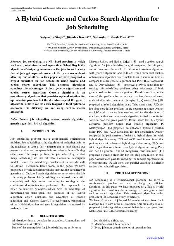 (PDF) A Hybrid Genetic and Cuckoo Search Algorithm for Job Scheduling