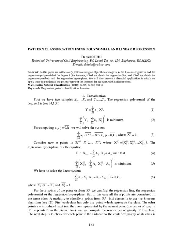 Pdf Pattern Classification Using Polynomial And Linear Regression Daniel Ciuiu