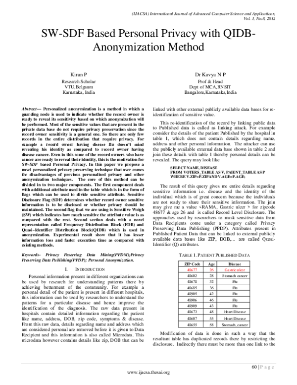 (PDF) Assignment of SW using statistical based data model in SW-SDF based personal privacy with ...