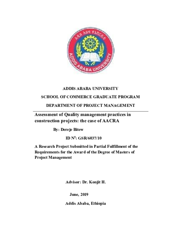 (PDF) Assessment of Quality management practices in construction ...
